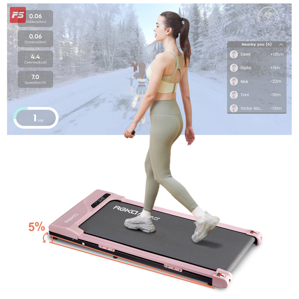 REKA Fitness Pink Walking Pad, 2.25HP, Manual Incline, FitShow APP, Sp