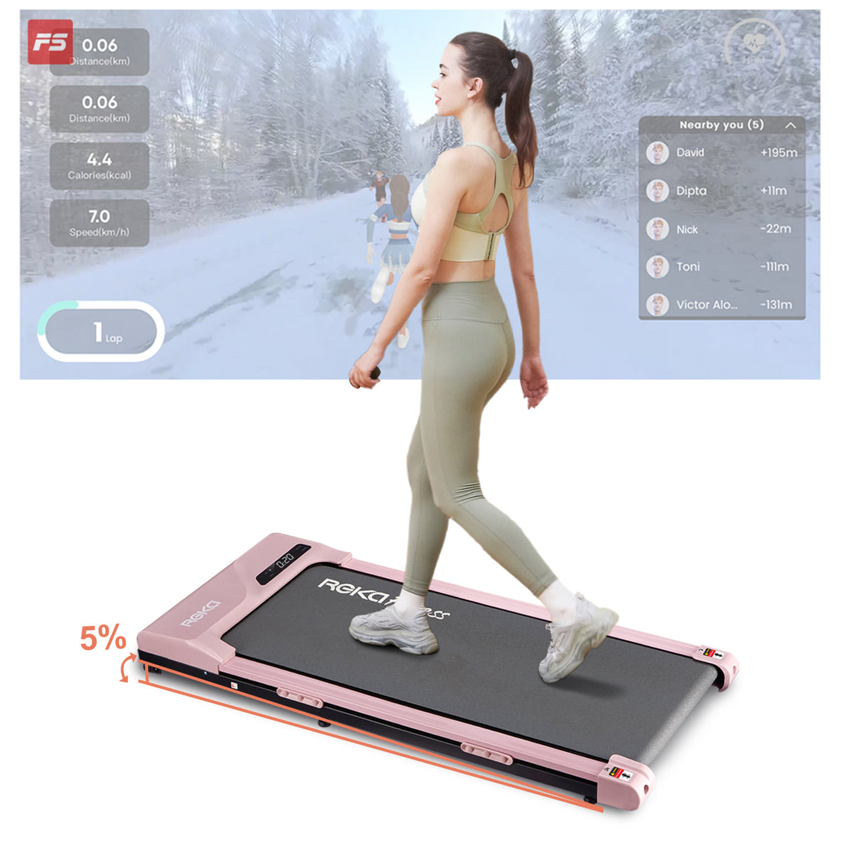 REKA Fitness Pink Treadmill – 2.25HP, Up to 6km/h Speed
