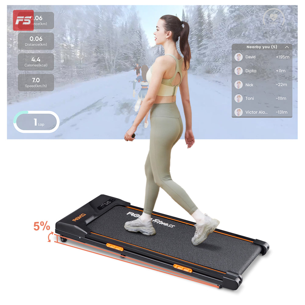 REKA Fitness Black Walking Pad, 2.25HP, Manual Incline, FitShow APP, S